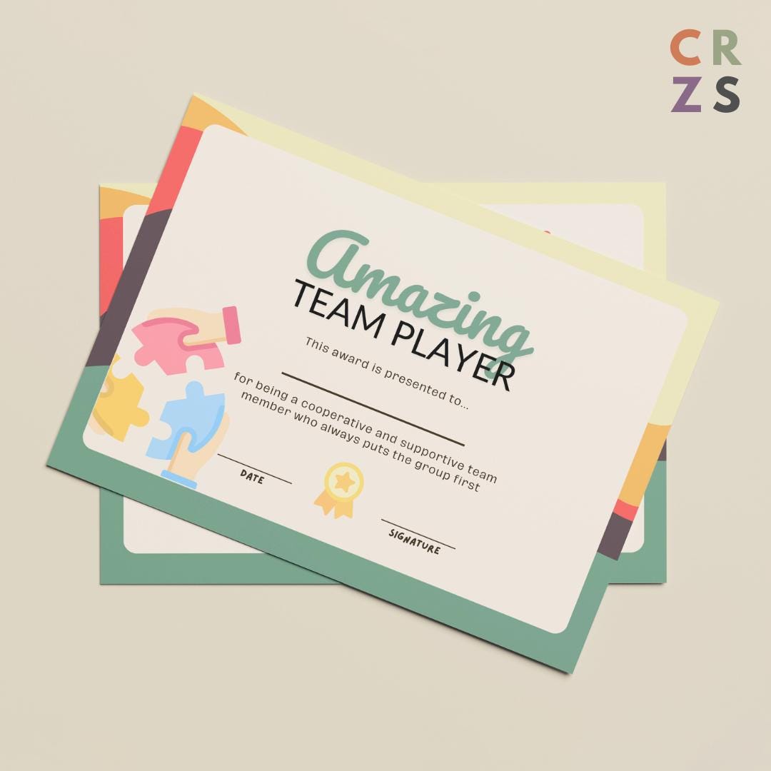 Team Player Award Certificate for Kids Classroom Award Certificate ...