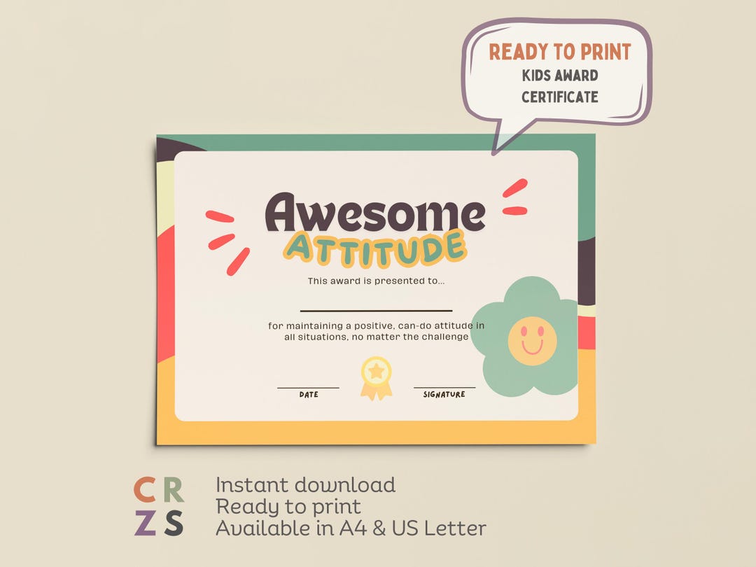Attitude Award Certificate for Kids Classroom Award Certificate Student ...