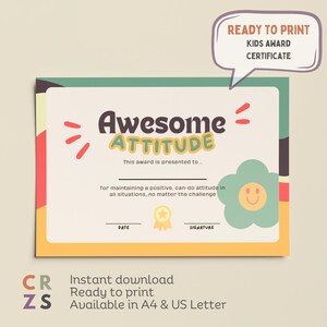 Attitude Award Certificate for Kids Classroom Award Certificate Student ...