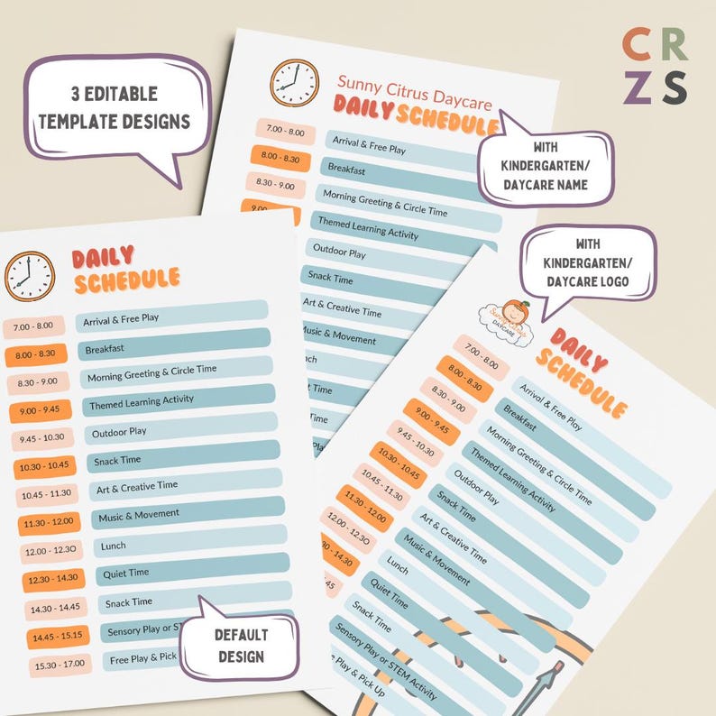 Editable Kindergarten Daily Schedule, Daycare Daily Plan, Daily ...