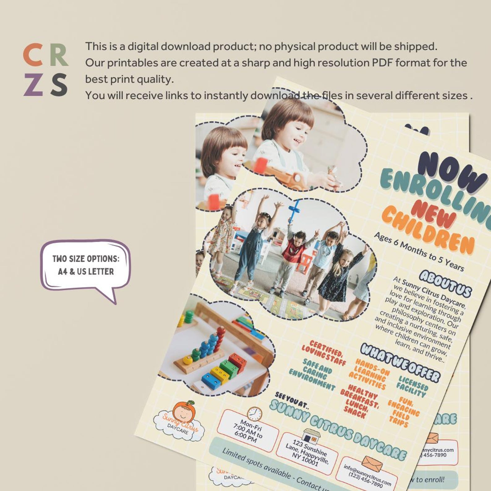 Daycare Flyer, Editable Childcare Flyers, Kindergarten Enrollment ...