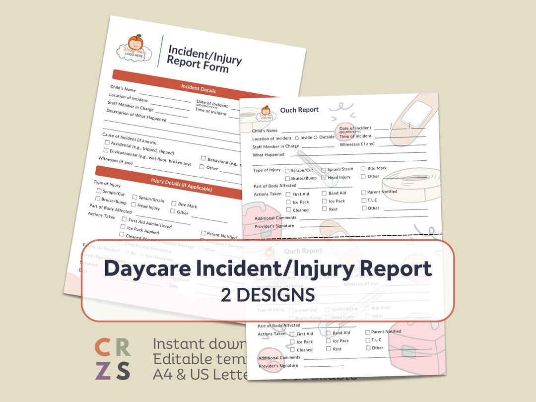Daycare Incident Report, Childcare Injury Report Form, Ouch Report ...