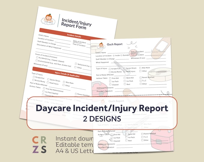 Daycare Bite Reports, Daycare Incident Report, Printable Toddler Bite ...