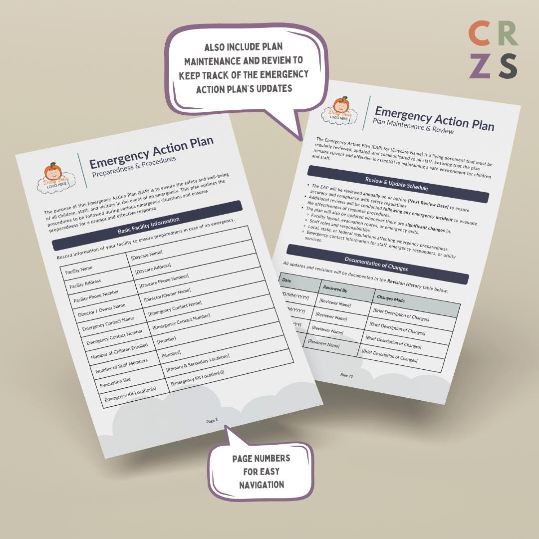 Daycare Emergency Plan, Childcare Emergency Plan, Daycare Forms ...