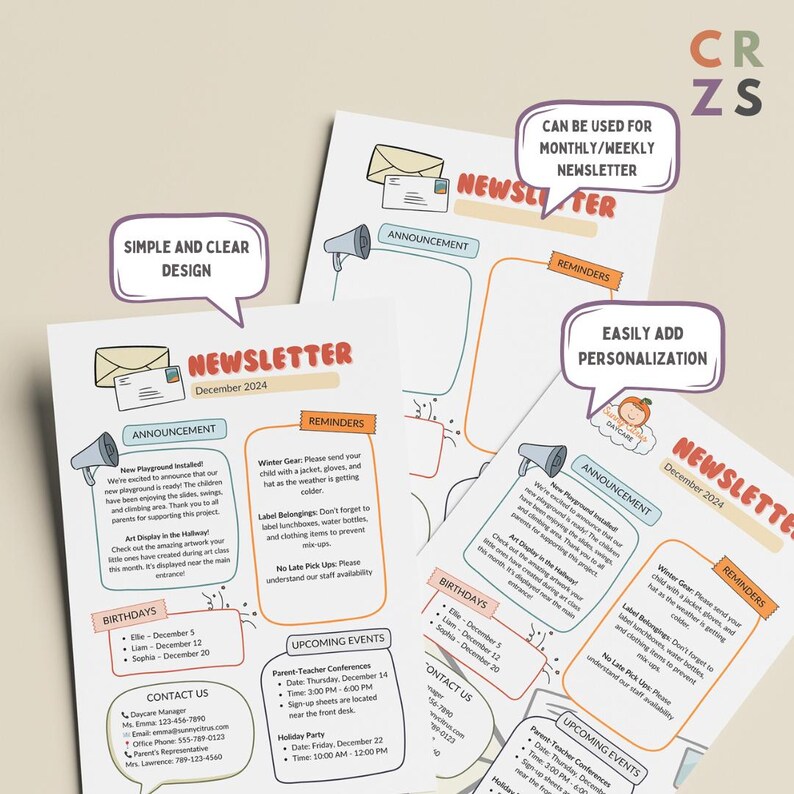 Editable Kindergarten Weekly Monthly Newsletter, Daycare Newsletter ...