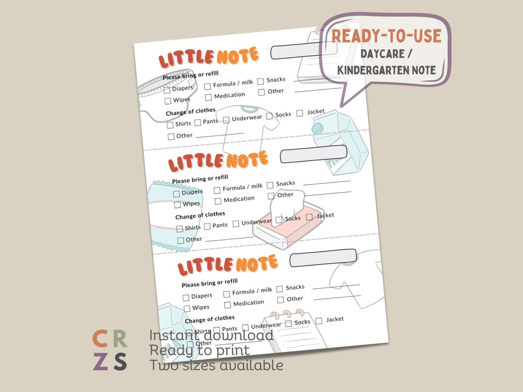 Daycare Note, Parent Reminder for Childcare, Note From Teacher, in Home ...