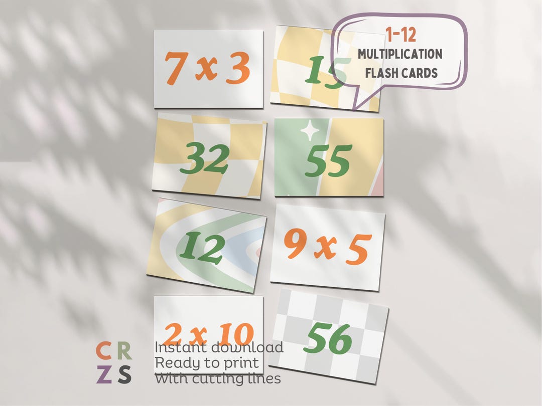 1-12 Multiplication Flash Cards Math Printable Cards 1-12 ...