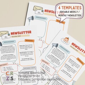 Editable Kindergarten Weekly Monthly Newsletter, Daycare Newsletter ...