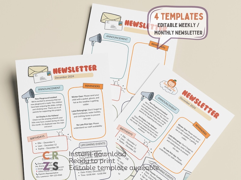 Editable Kindergarten Weekly Monthly Newsletter, Daycare Newsletter ...