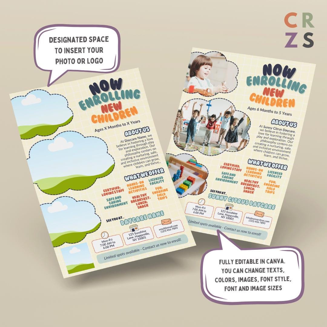 Daycare Flyer, Editable Childcare Flyers, Kindergarten Enrollment ...