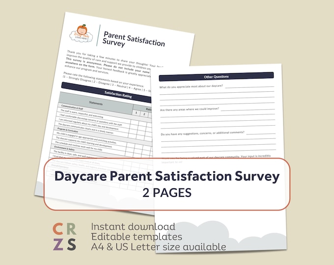 Editable Daycare Parent Survey, Parent Satisfaction Survey for ...