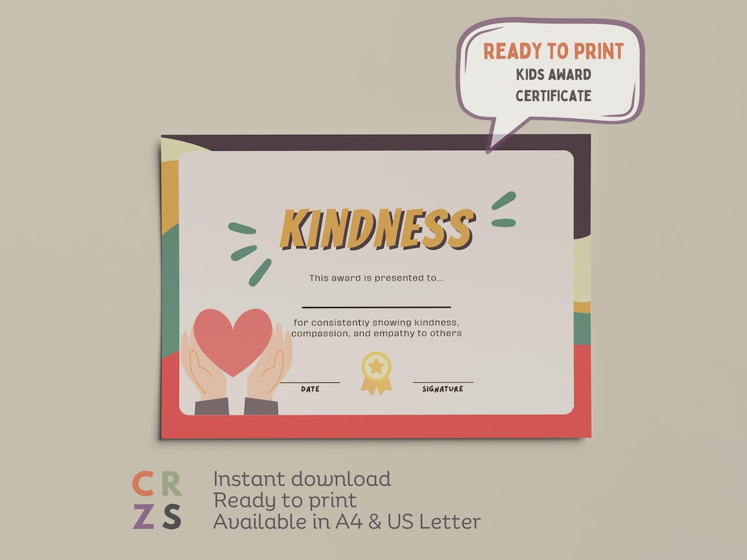 Kindness Award Certificate for Kids Classroom Award Certificate Student ...