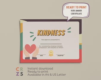 Printable Kindness Award - Etsy