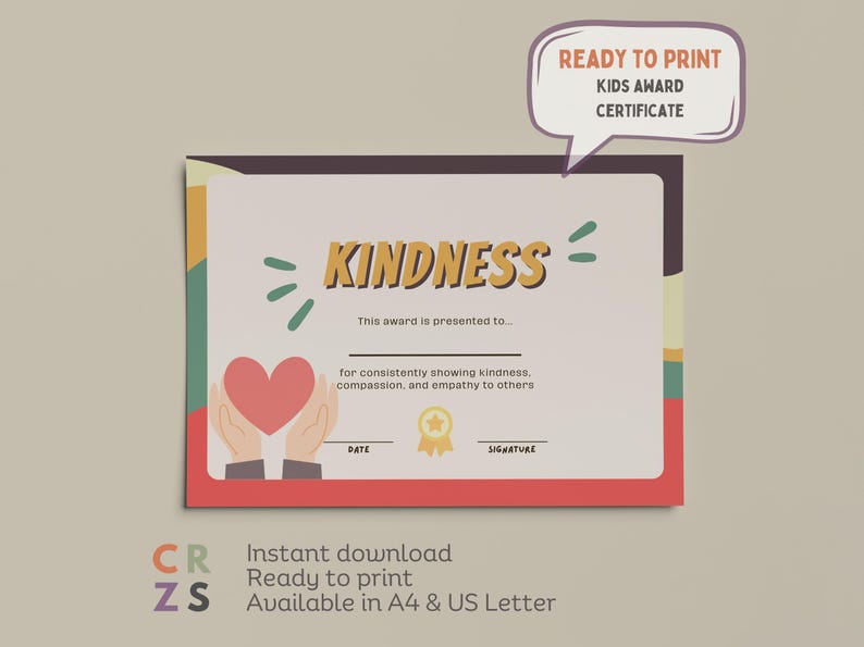 Kindness Award Certificate for Kids Classroom Award Certificate Student ...