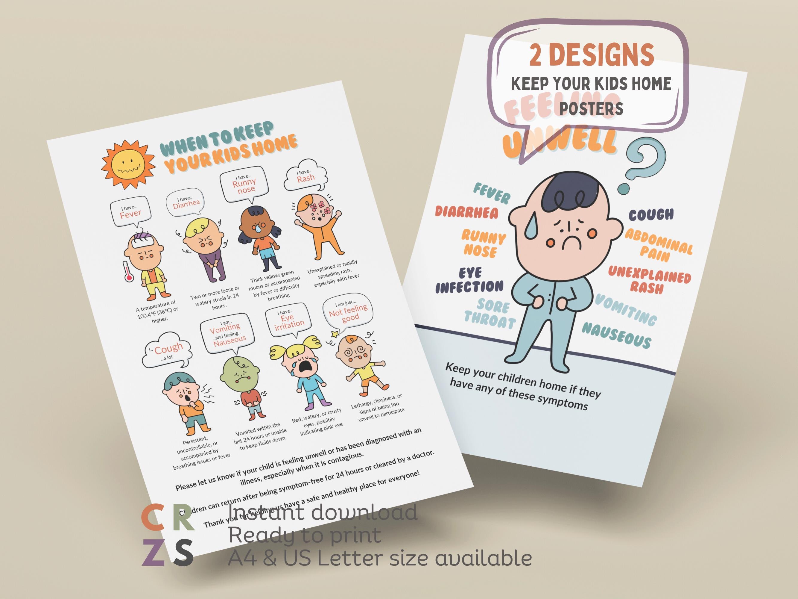 Daycare Sickness Poster, Keep Your Kids Home, Illness Symptoms Poster ...
