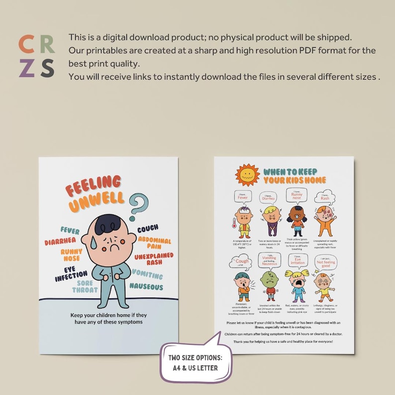 Daycare Sickness Poster, Keep Your Kids Home, Illness Symptoms Poster ...