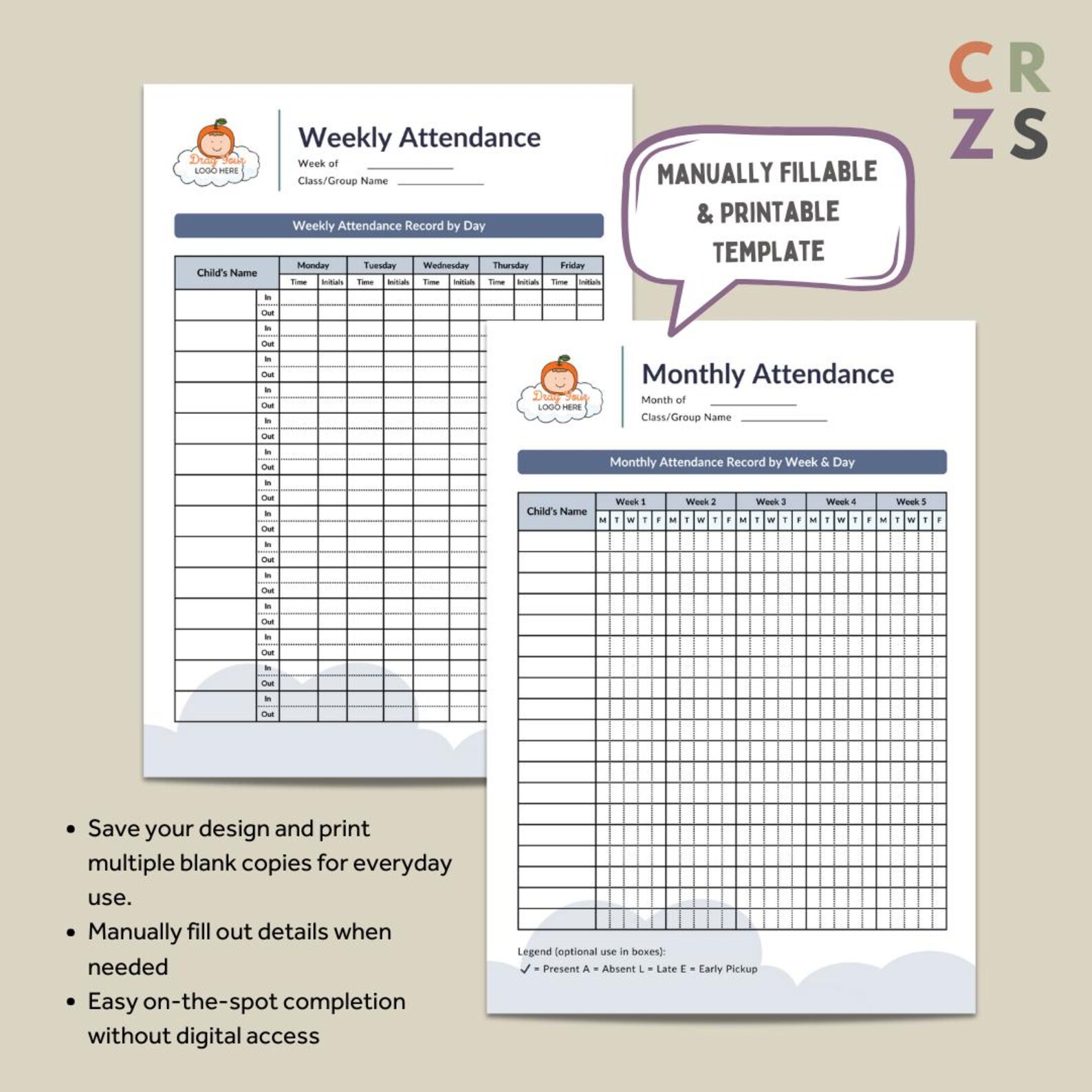 Daycare Attendance Logs Forms Bundle, Childcare Visitor Log, Late Pick ...