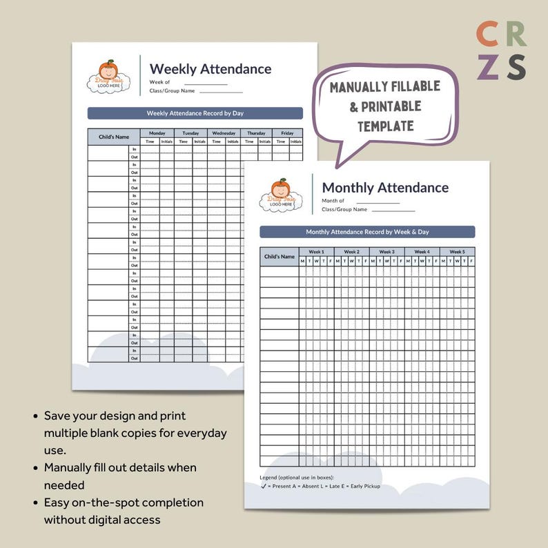Daycare Attendance Logs Forms Bundle, Childcare Visitor Log, Late Pick ...