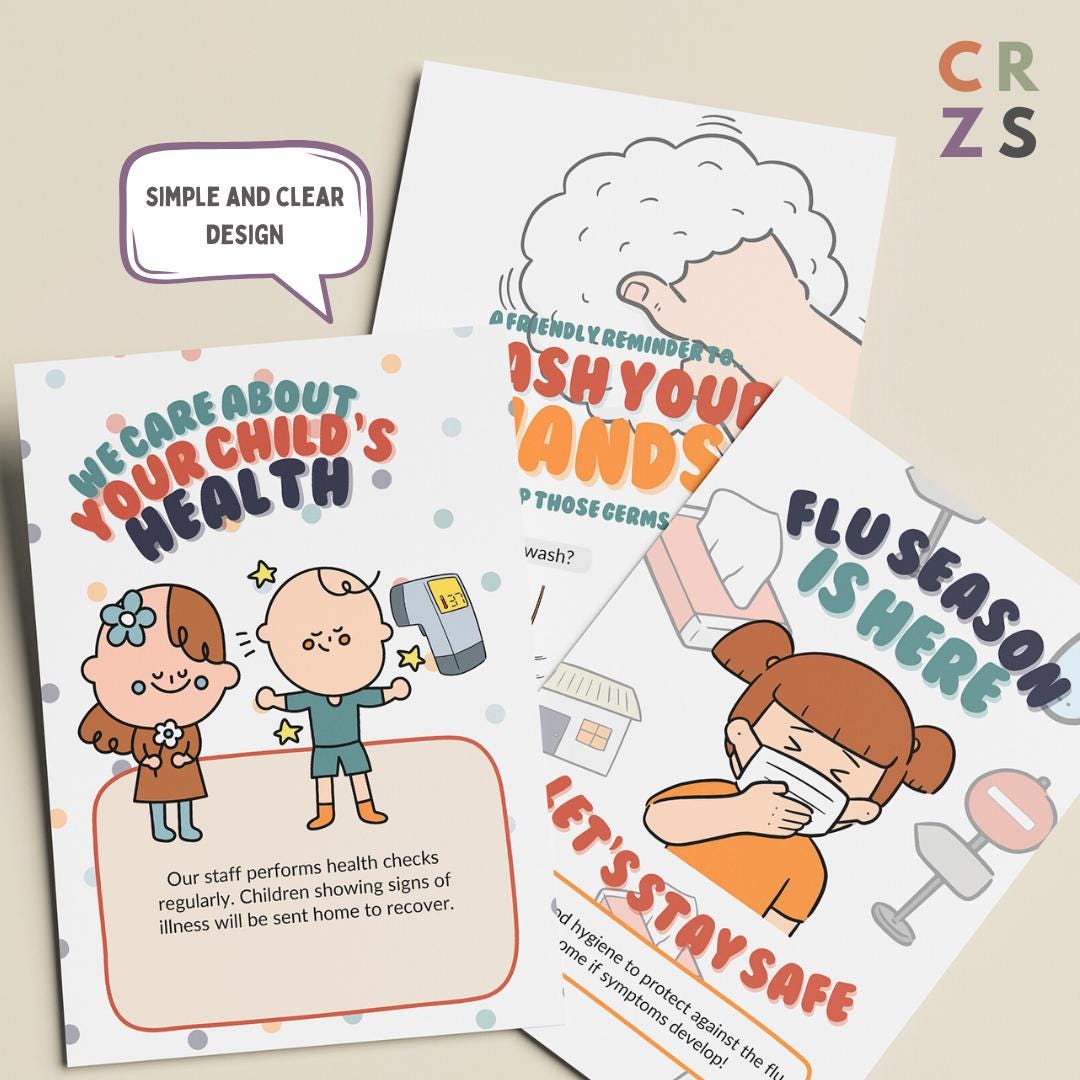 Daycare Sick Policy & Hygiene Poster, Health Guidelines for Preschool ...