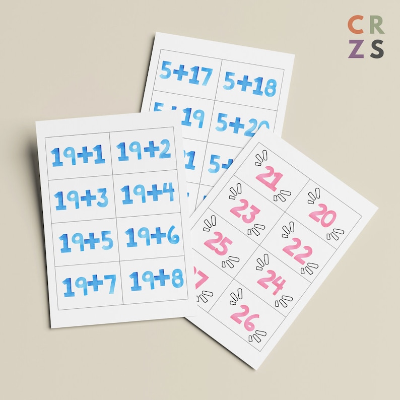 1-24 Addition Flash Cards, Math Printable Cards, 1-24 Addition ...