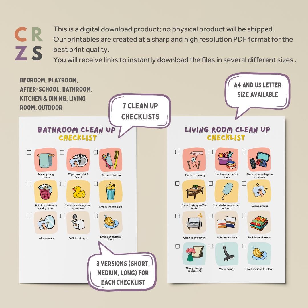 Kids Cleaning Checklist, Kids Tidying Checklist With Pictures, Kids ...