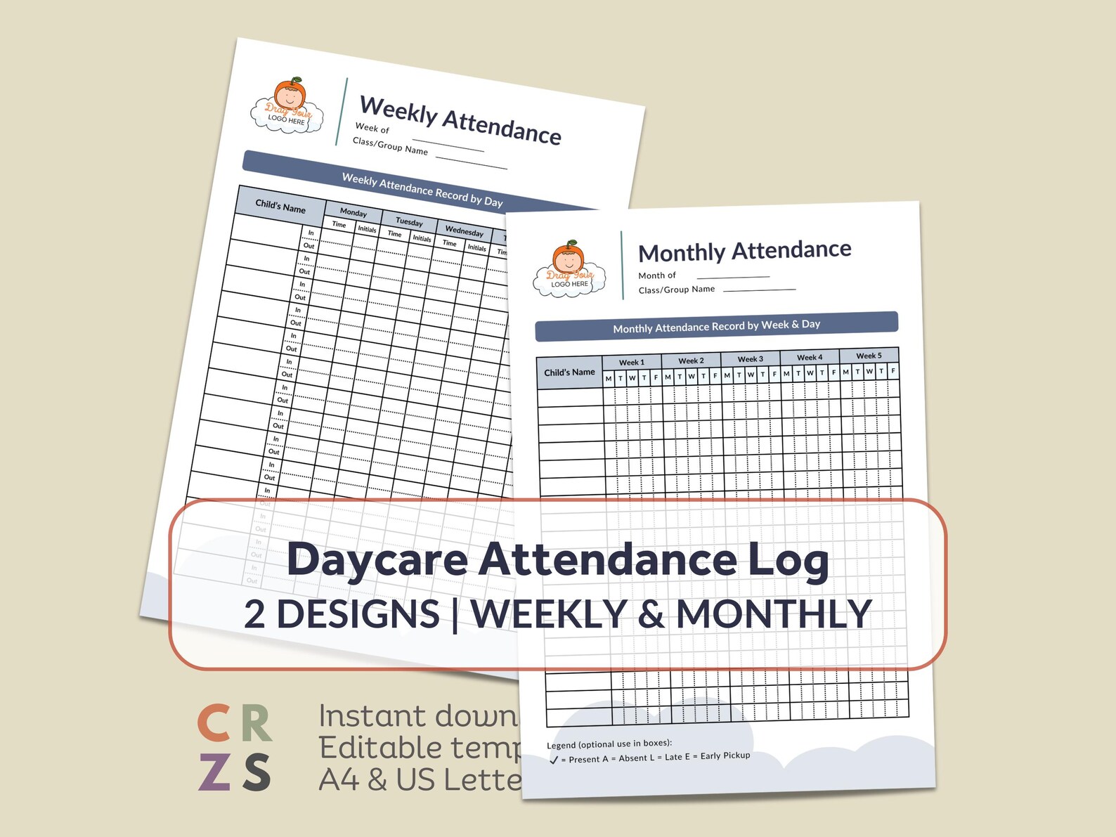 Daycare Weekly Monthly Attendance Sheet, Attendance Log for Childcare ...