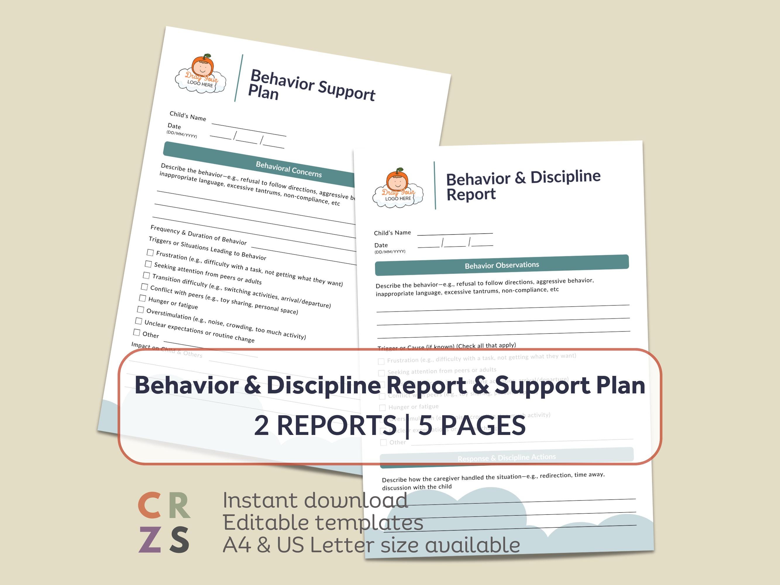 Daycare Behavior Management Report, Behavior Support Plan for Childcare ...
