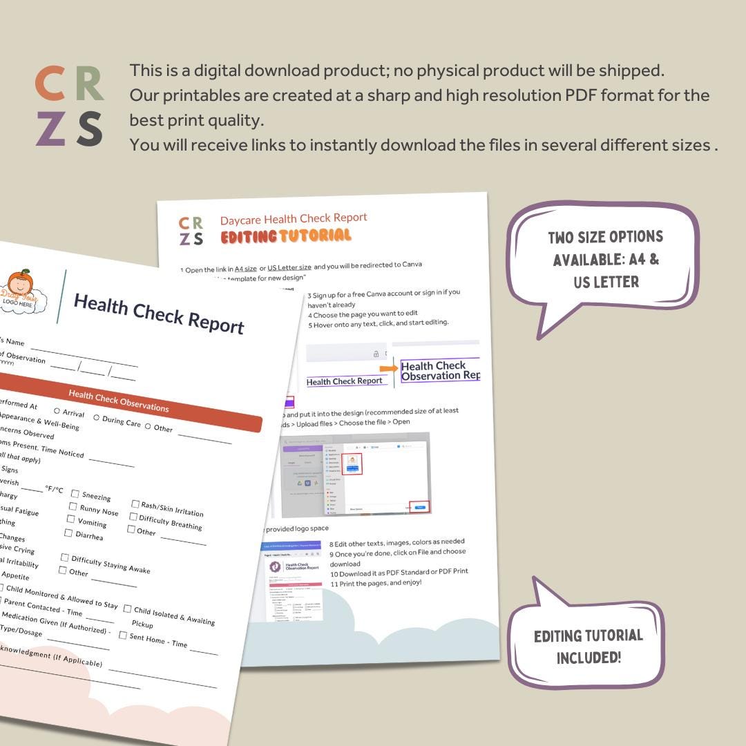 Editable Daycare Health Check Report, Daily Health Check for Childcare ...