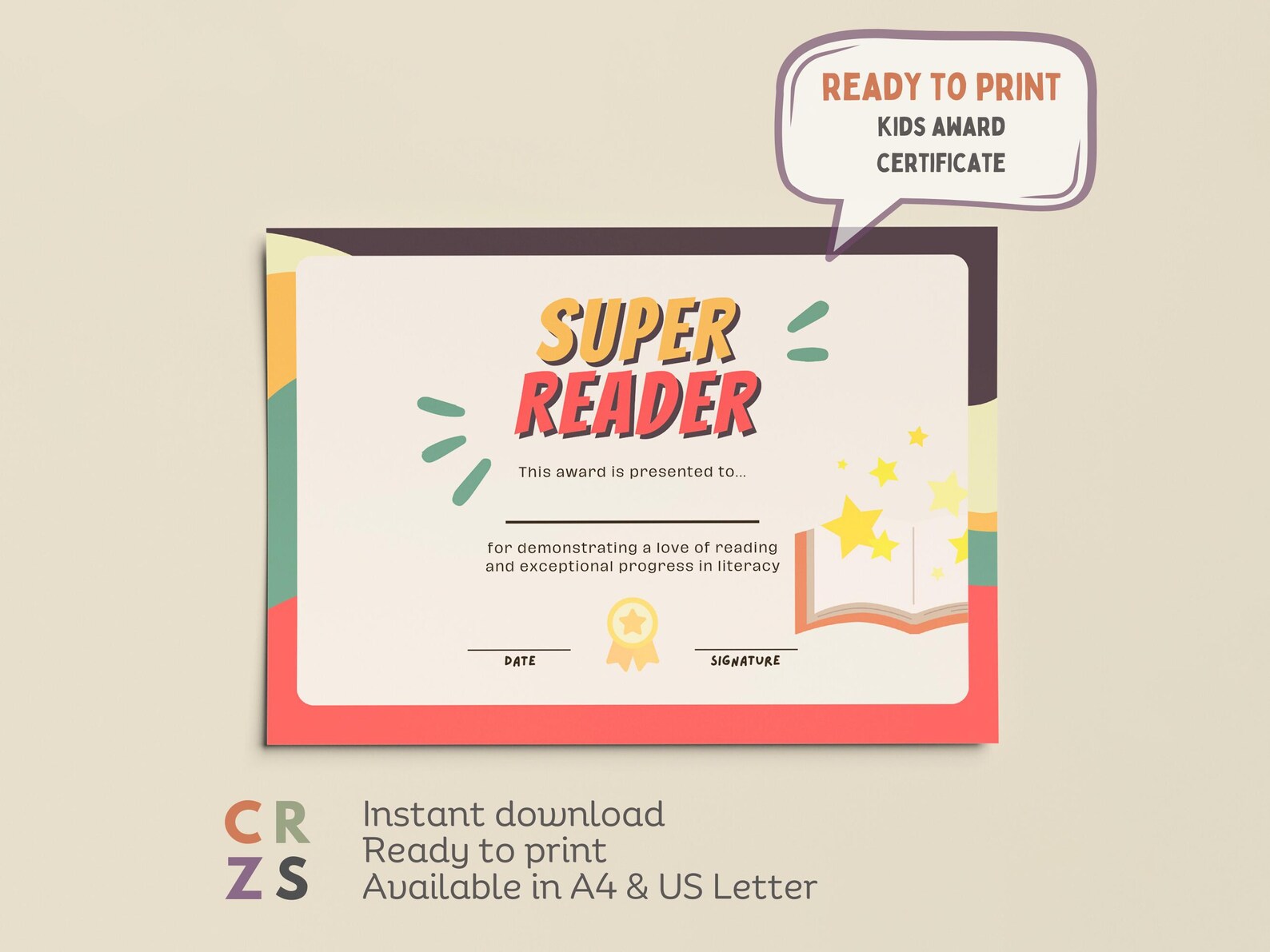 Reader Award Certificate for Kids Classroom Award Certificate Student ...