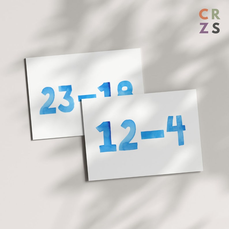 1-24 Subtraction Flash Cards, Math Printable Cards, 2nd Grade Math ...