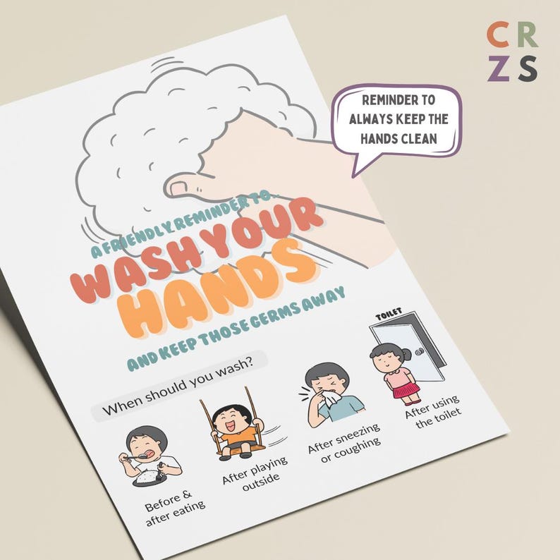How to Wash Your Hands Poster for Daycare, Childcare, Preschool, Kids ...