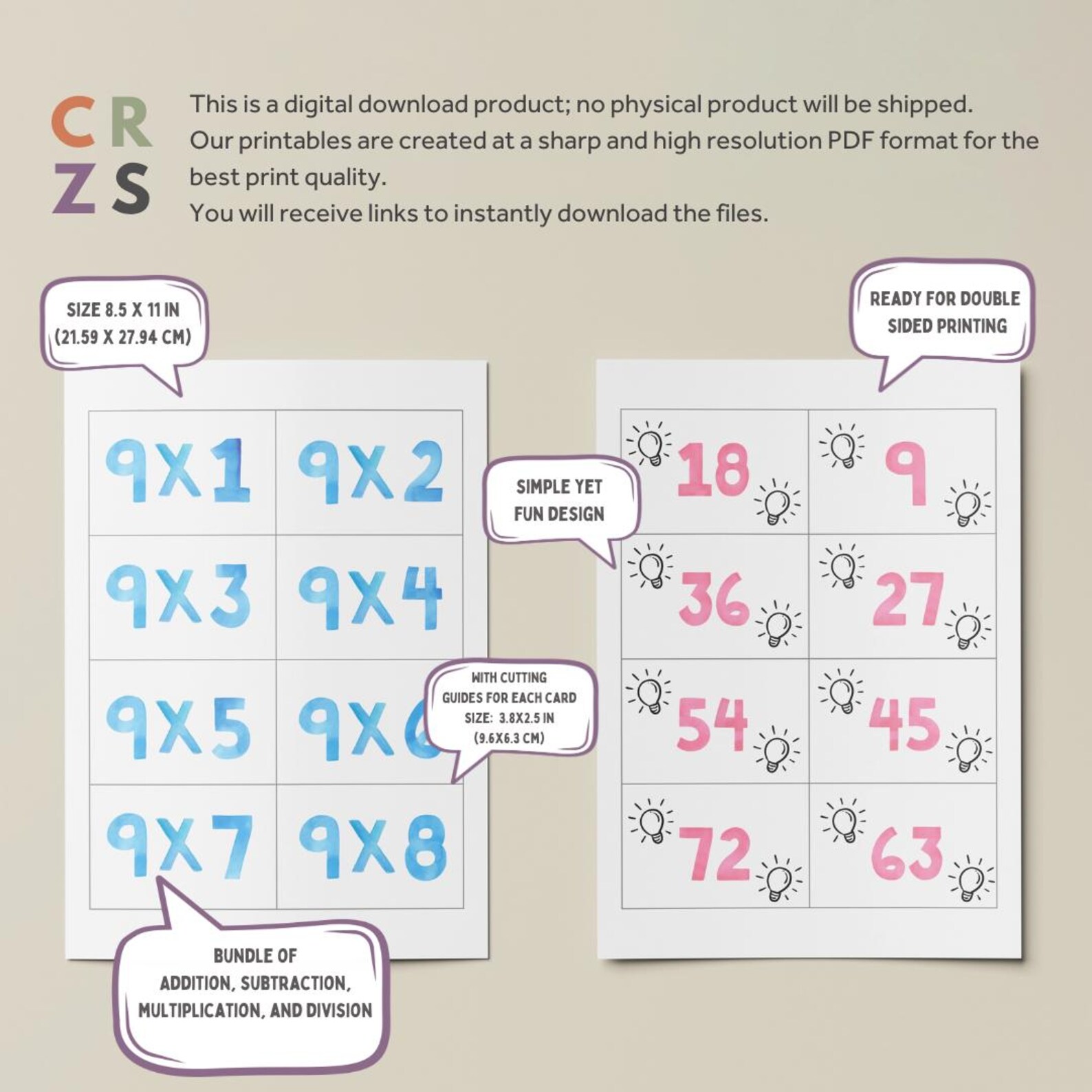 Math Flash Cards for 3rd Grade Math Equation Flash Card for Math ...