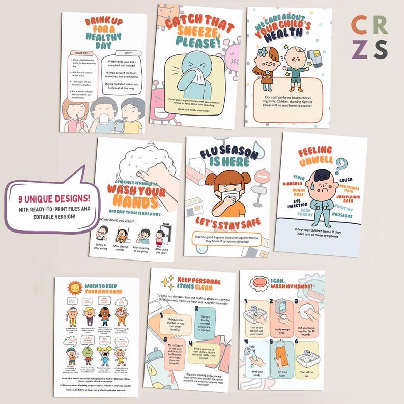 Daycare Sick Policy & Hygiene Poster, Health Guidelines for Preschool ...