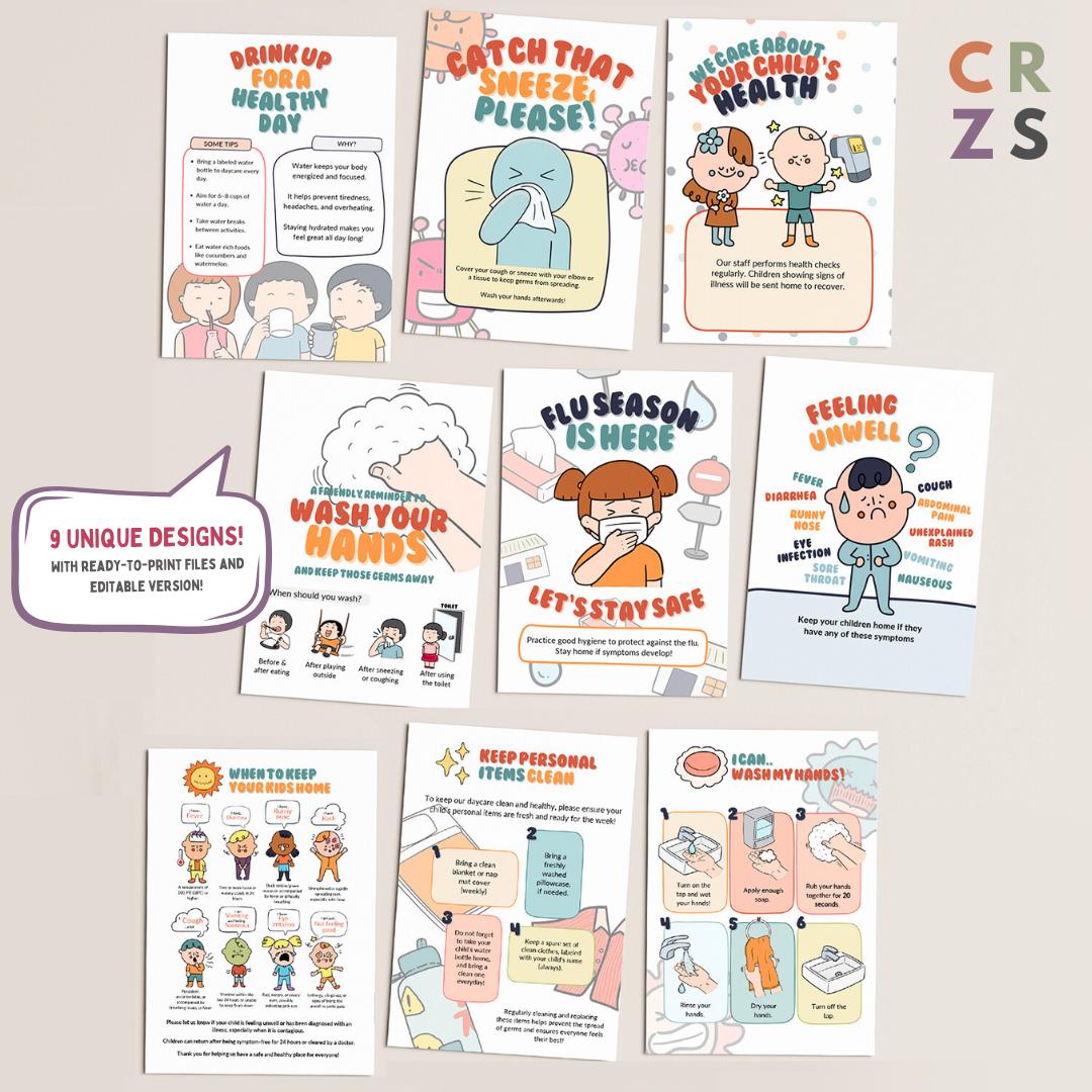 Daycare Sick Policy & Hygiene Poster, Health Guidelines for Preschool ...