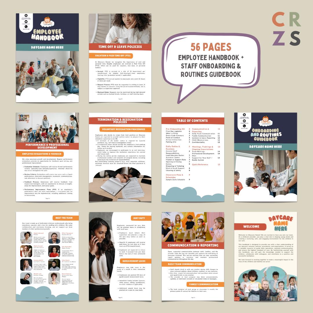 Daycare Employee Handbook, Editable Childcare Staff Policy and ...