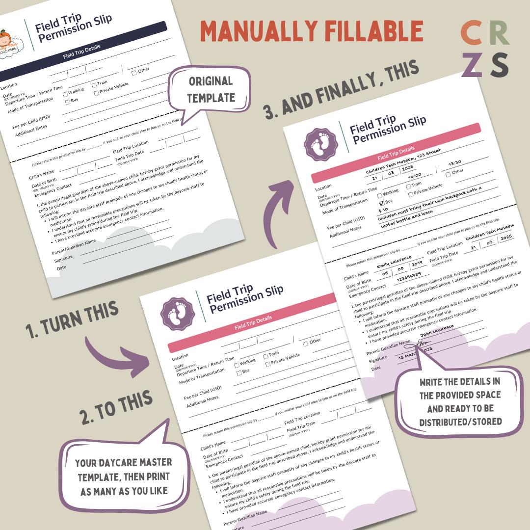 Field Trip Permission Form for Daycare, Kindergarten Field Trip Consent ...