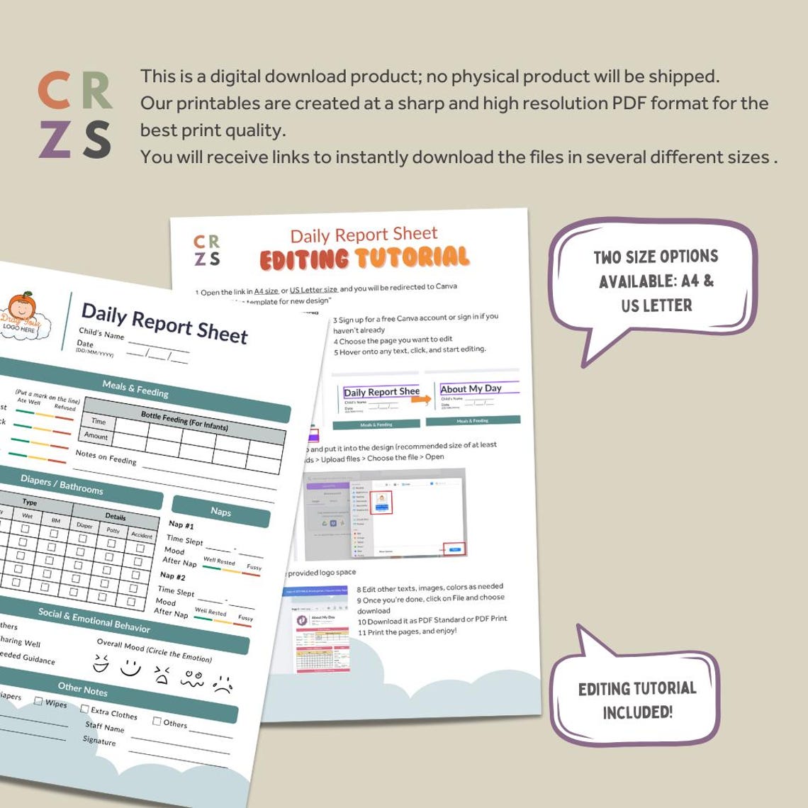Daycare Daily Report Sheet, Daily Log for Childcare, All About My Day ...