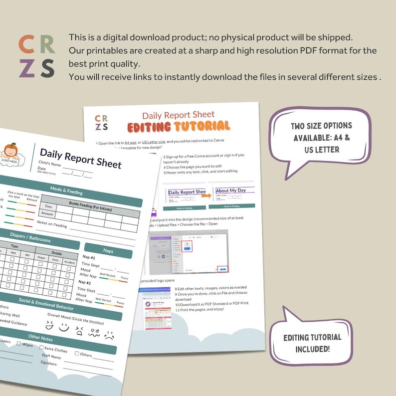 Daycare Daily Report Sheet, Daily Log for Childcare, All About My Day ...