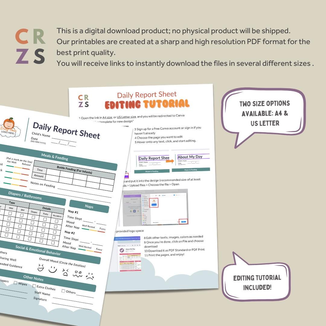 Daycare Daily Report Sheet, Daily Log for Childcare, All About My Day ...