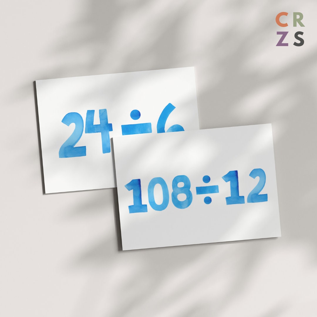 1-12 Division Flash Cards, Math Printable Cards, 1-12 Division ...