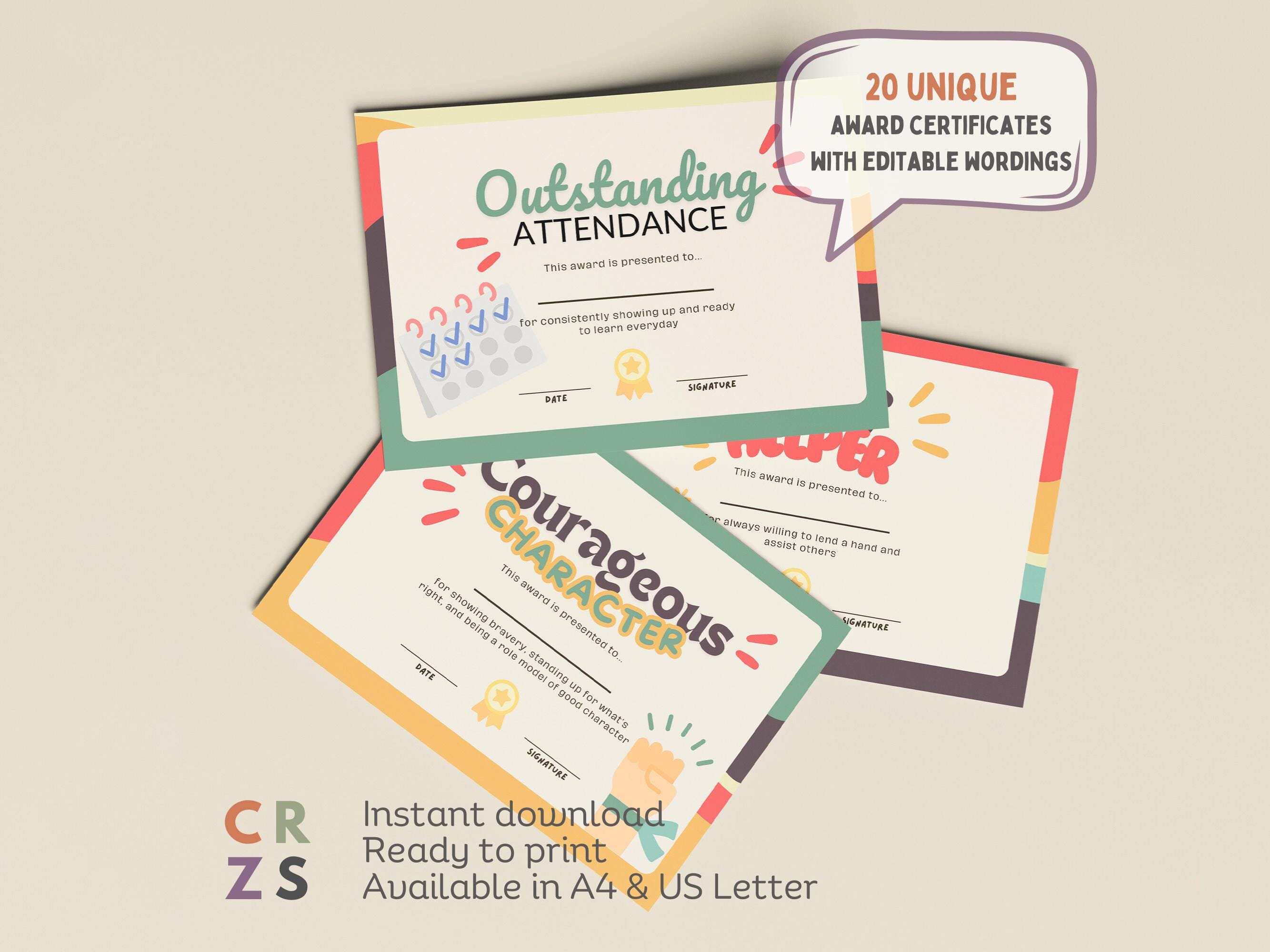 Editable Kids Award Certificate for Classroom Award Certificate ...