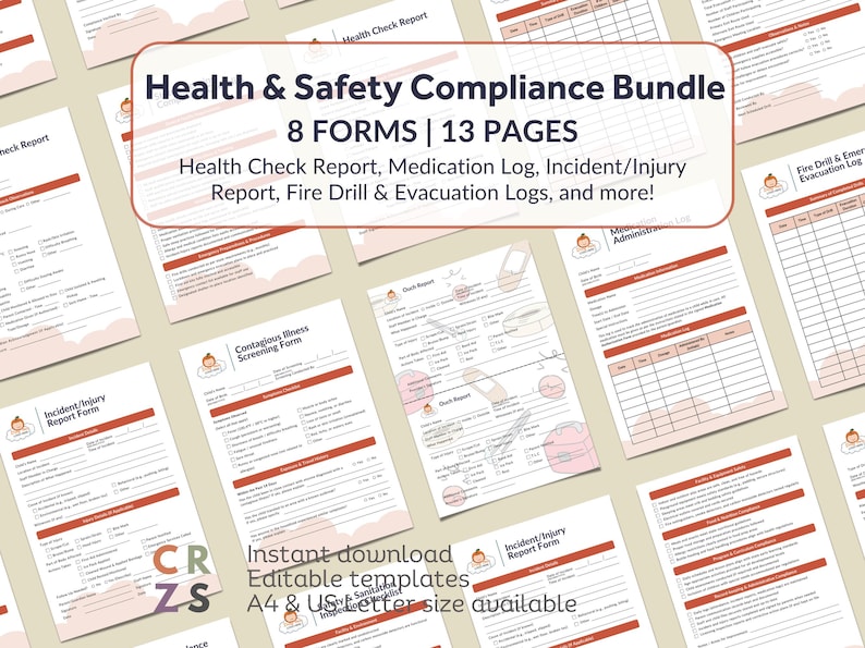Daycare Health & Safety Compliance Forms Bundle, Health Report for ...
