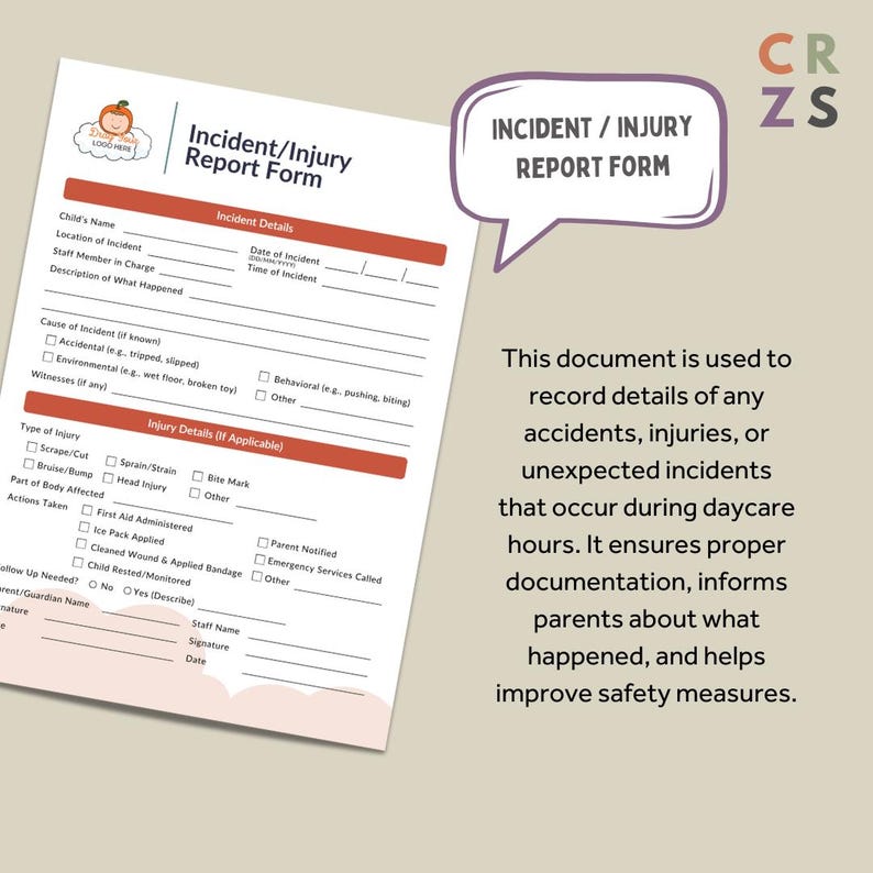 Daycare Incident Report, Childcare Injury Report Form, Ouch Report ...