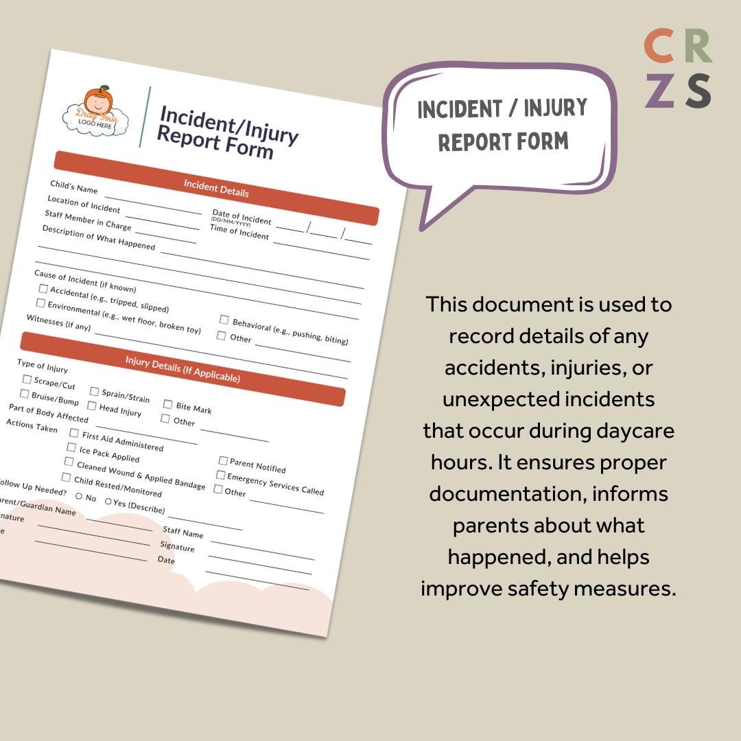 Daycare Incident Report, Childcare Injury Report Form, Ouch Report ...