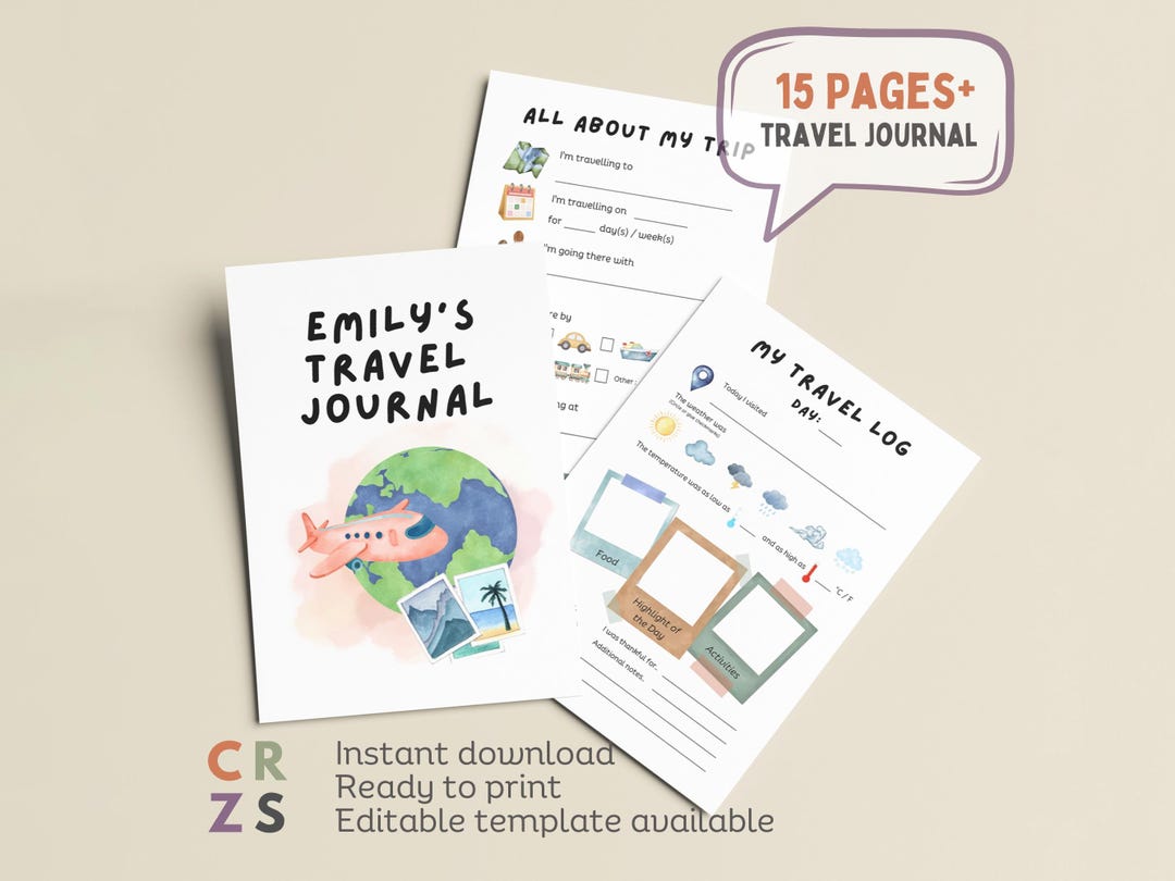 Editable Kids Travel Journal, Personalized Travel Journal, Kids Travel ...