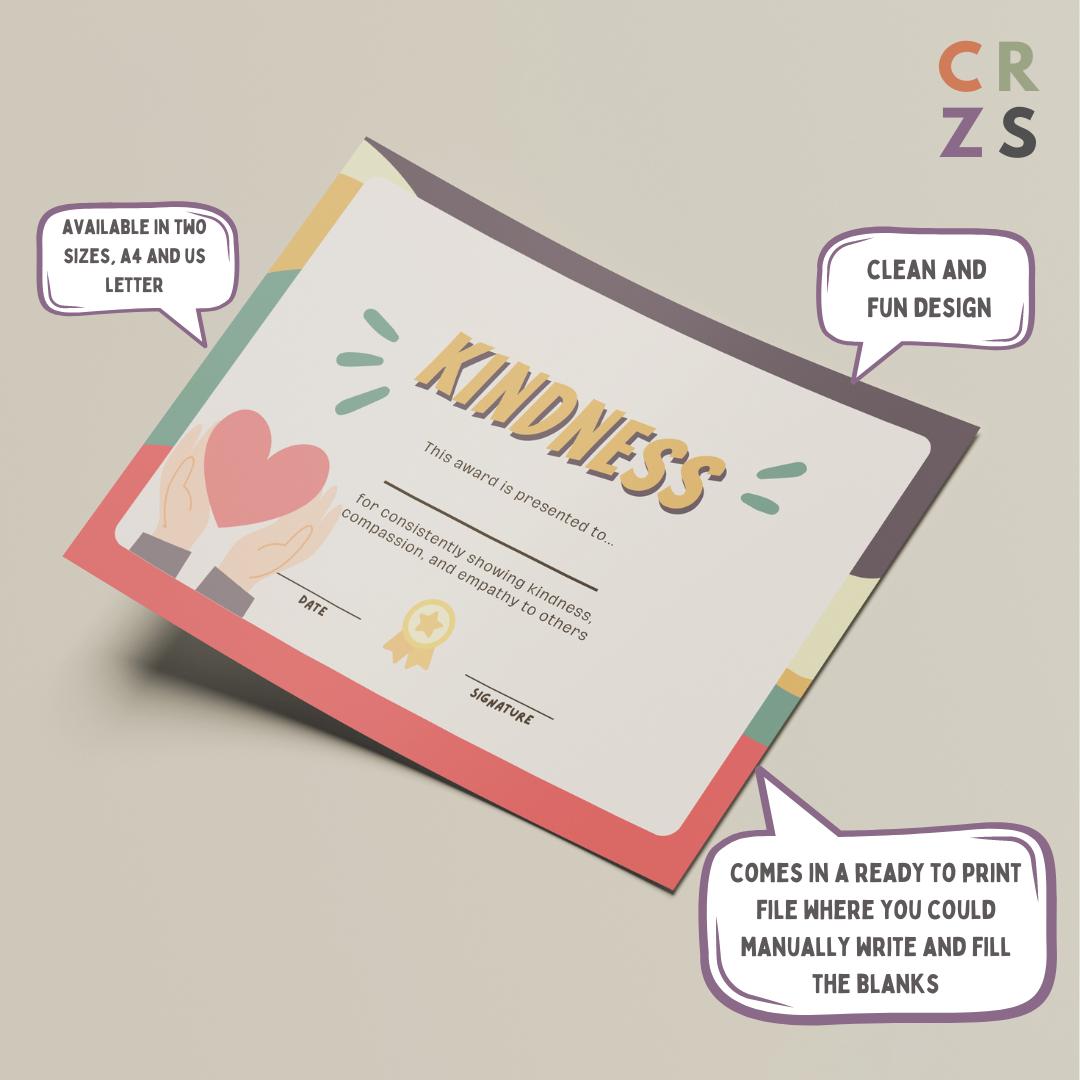 Kindness Award Certificate for Kids Classroom Award Certificate Student ...