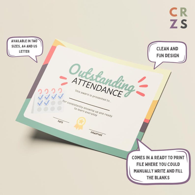 Attendance Award Certificate for Kids Classroom Award Certificate ...