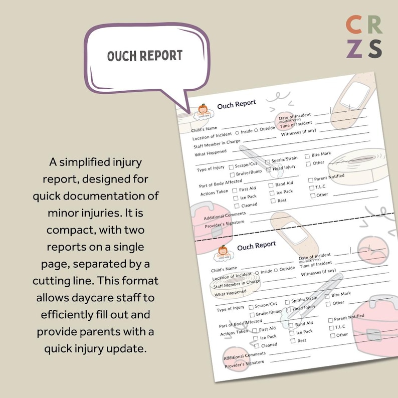 Daycare Incident Report, Childcare Injury Report Form, Ouch Report ...