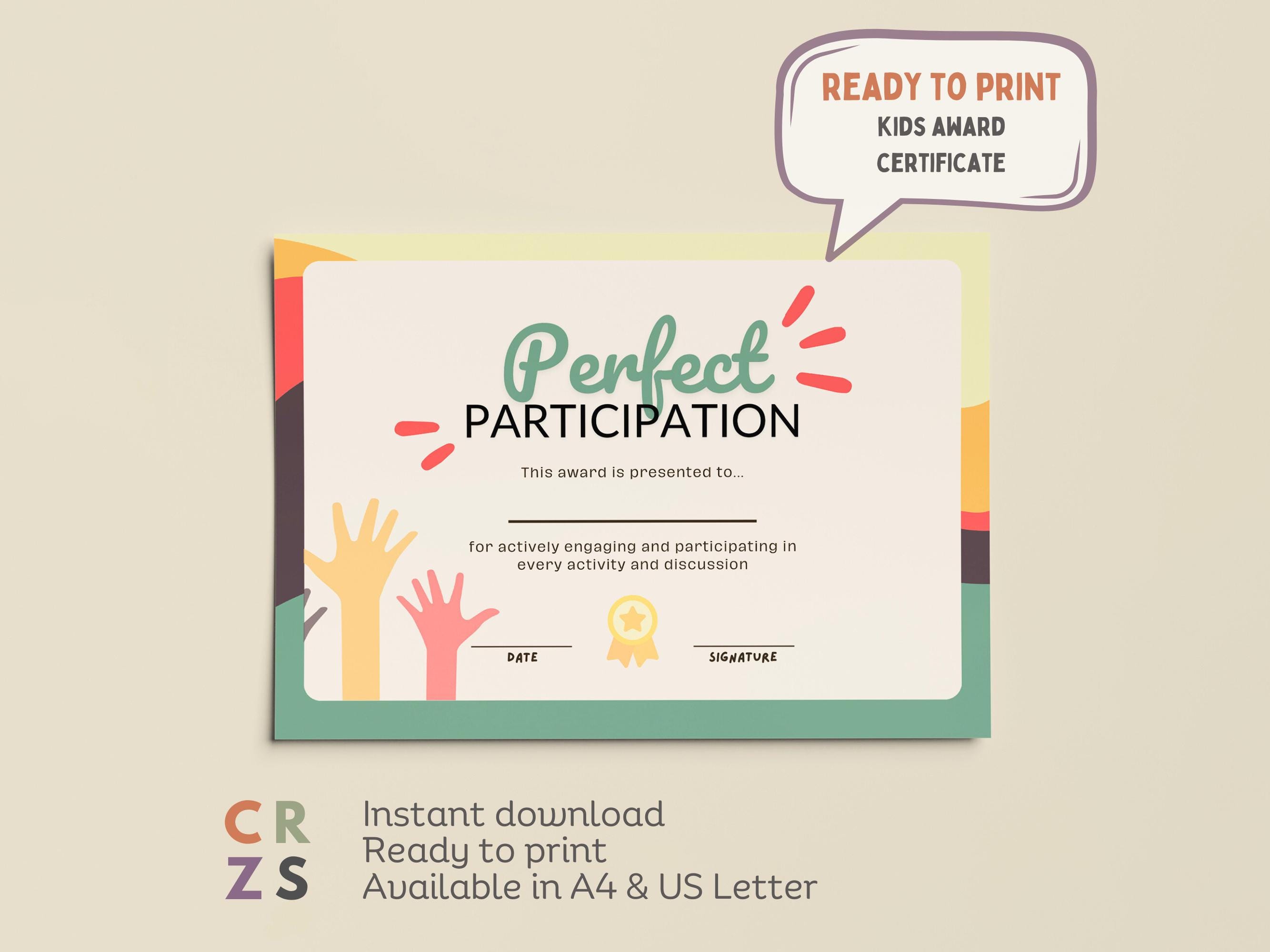 Participation Award Certificate for Kids Classroom Award Certificate ...