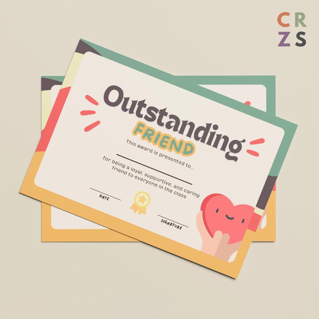 Friend Award Certificate for Kids Classroom Award Certificate Student ...